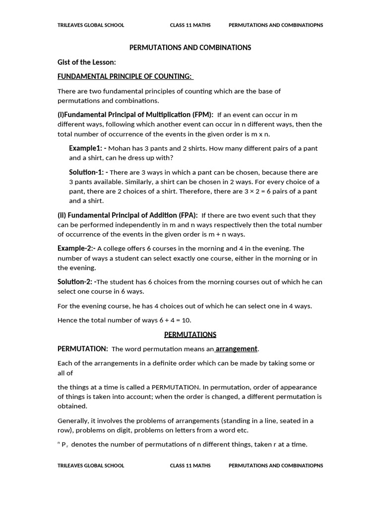 Permutations and Combinations | PDF | Permutation | Number Theory