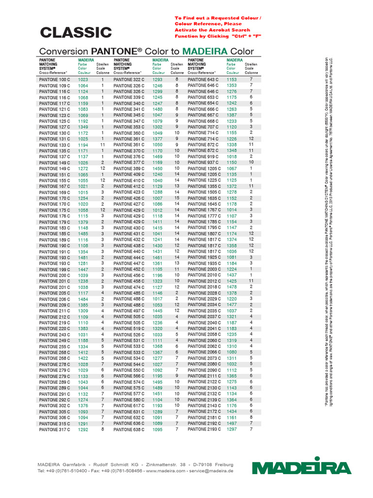 Pantone to Madeira Color Conversion Guide | PDF | Psychophysics | Image ...