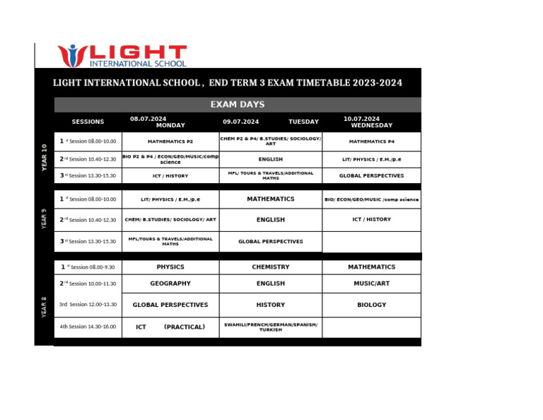 Ks3 and Ks4 End Term 3 2024 Exam Supplementary Timetable | PDF | Science | Inquiry
