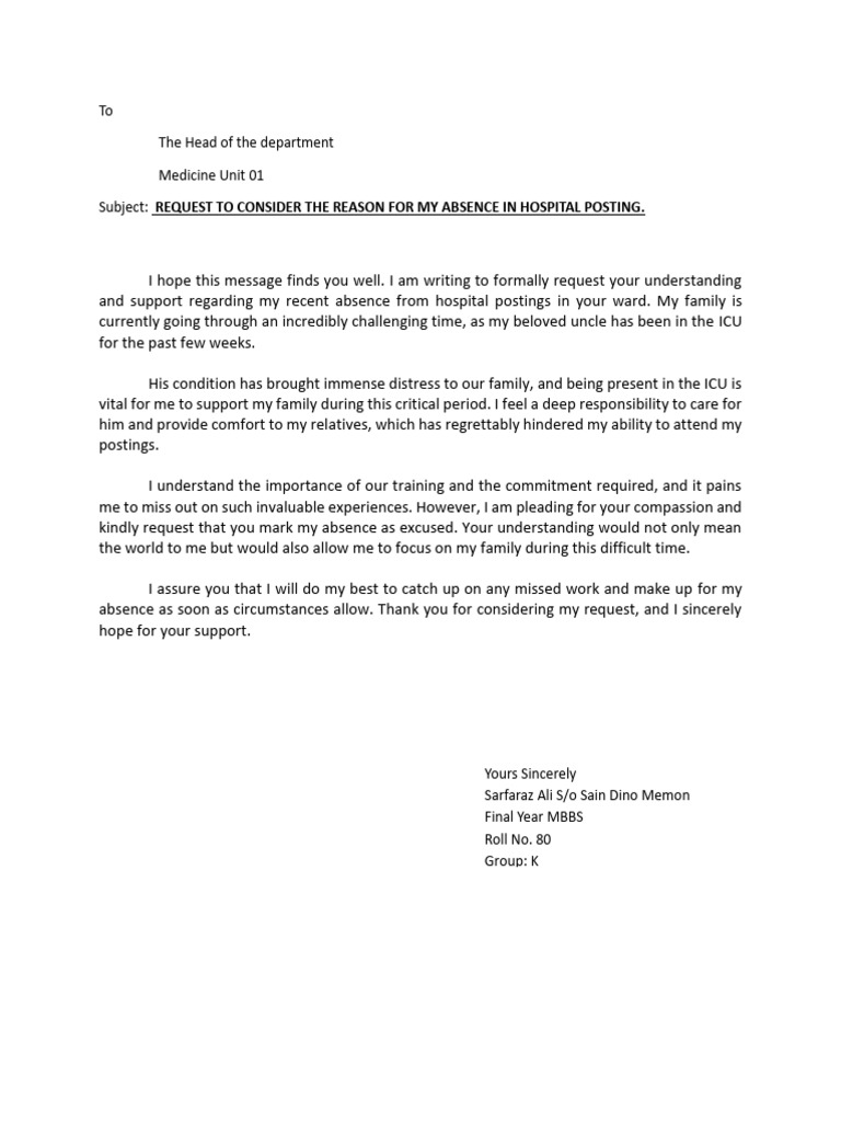 Application To Worthy HOD Medicine Unit I | PDF