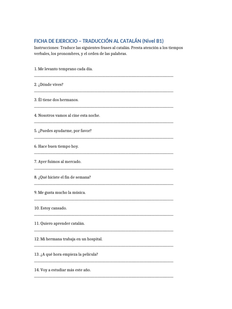Ejercicio de Traducción al Catalán B1 | PDF