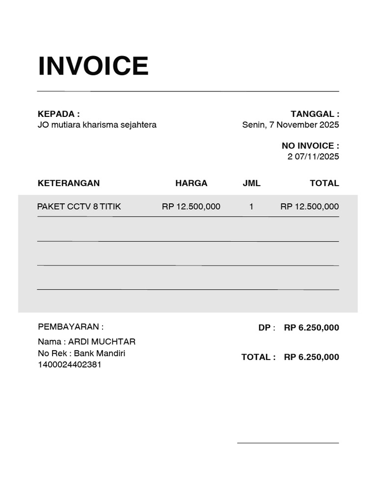 Invoice Pembelian Paket CCTV 8 Titik | PDF