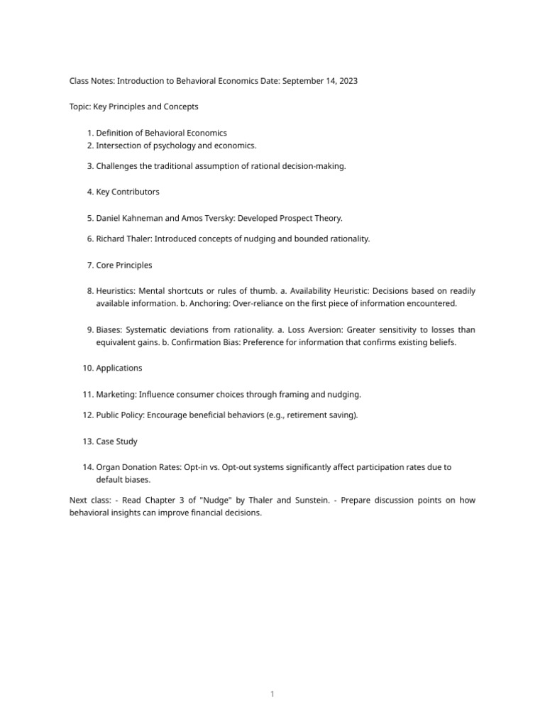 Introduction to Behavioral Economics Concepts | PDF