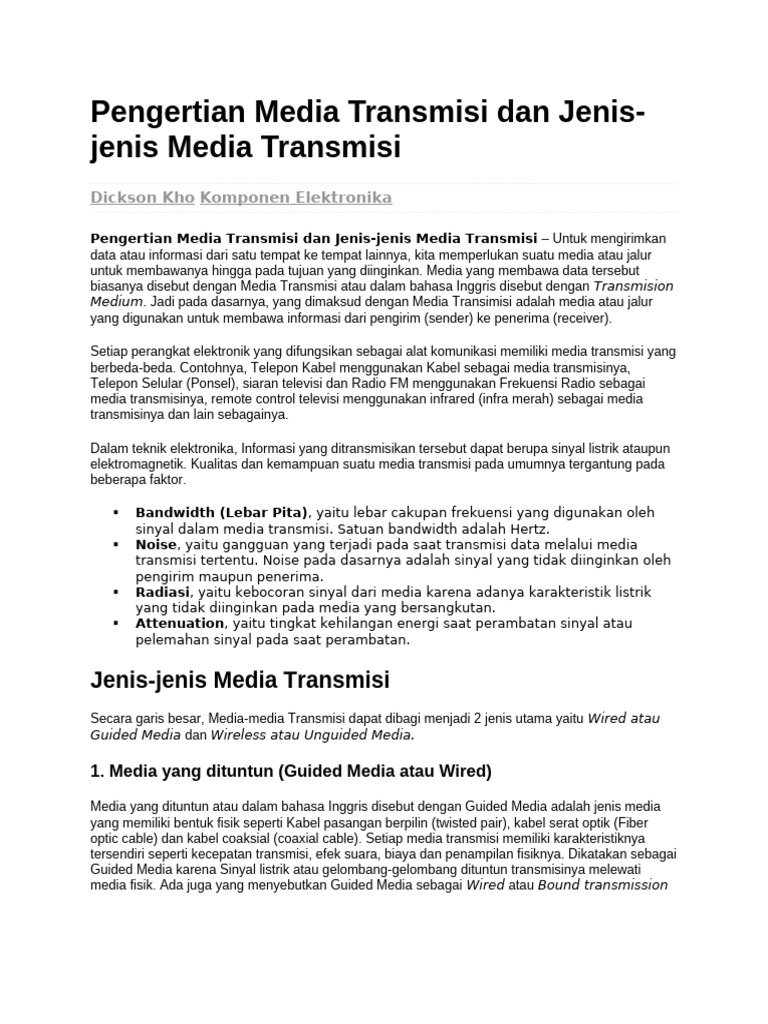 Pengertian Media Transmisi Dan Jenis | PDF
