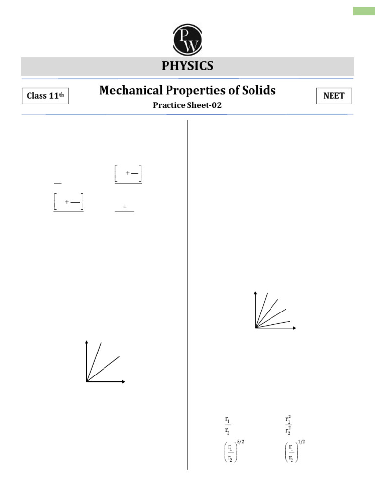 Practice Sheet-02 - Mechanical Properties of Solids - 11th NEET ...