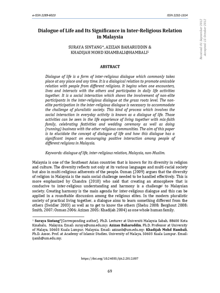 Dialogue of Life and Its Significance in Inter-Religious Relation in ...