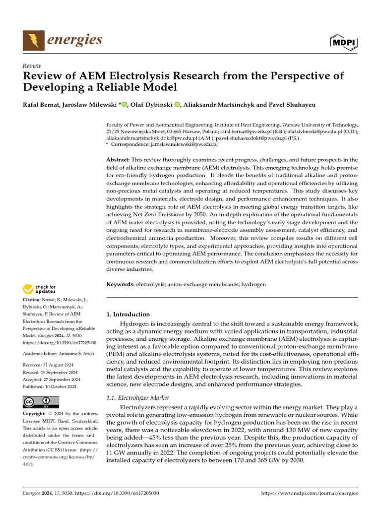 Bernat2024 - Review of AEM Electrolysis Research From The Perspective ...