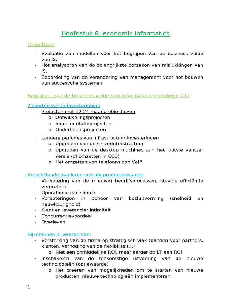 Hoofdstuk 6: Economic Informatics: Objectives | PDF