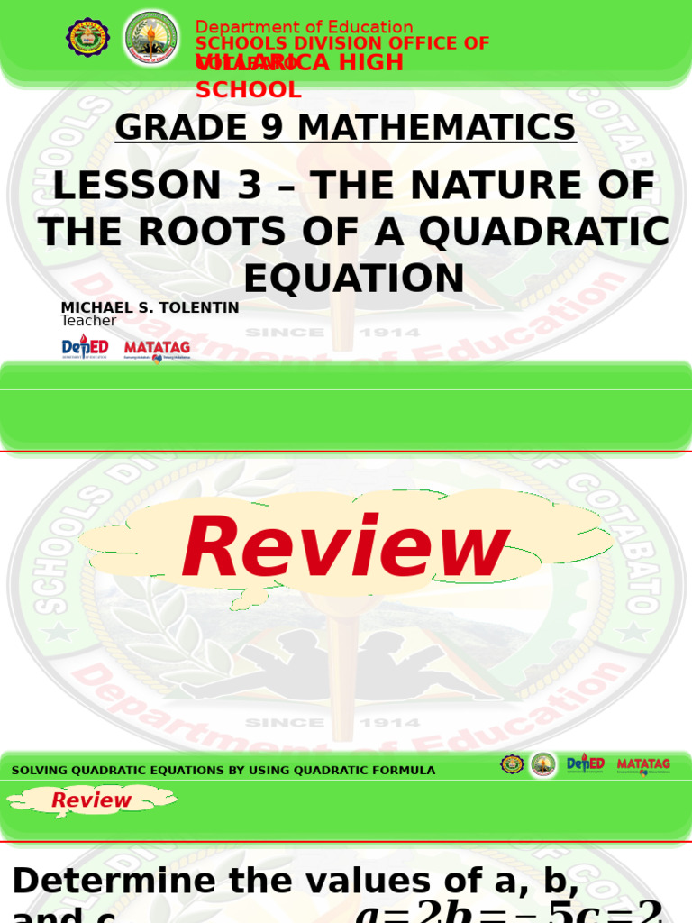 Lesson 3 - The Nature of The Roots of A Quadratic Equation | PDF