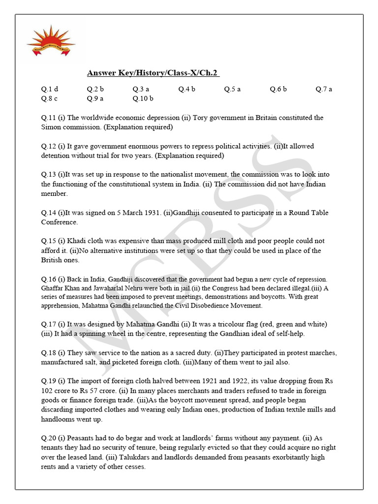 Nationalism in India Answer Key | PDF | Mahatma Gandhi | Landlord