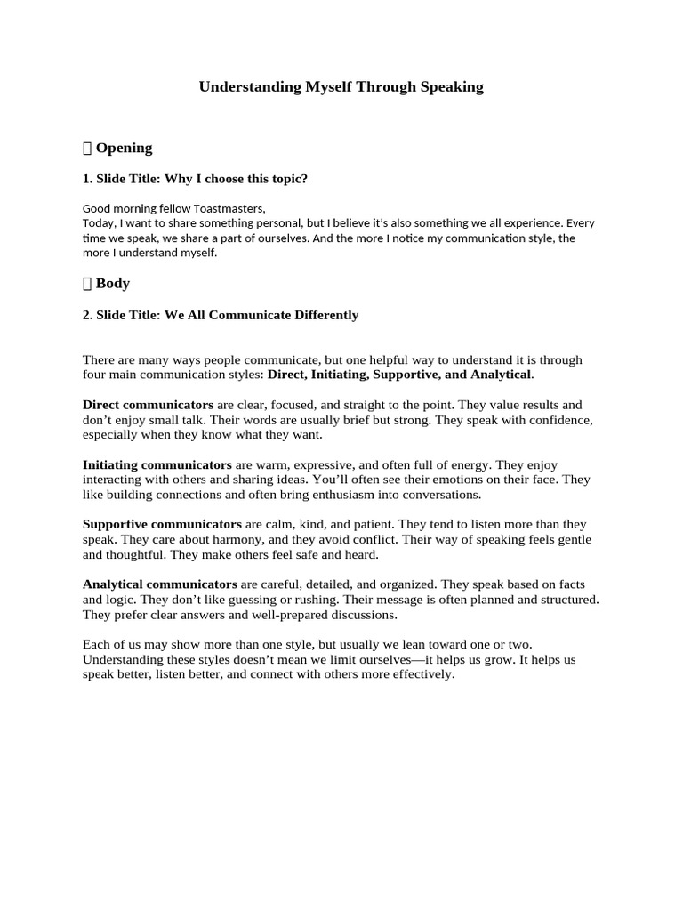 Understanding Myself Through Speaking - TM | PDF | Communication | Learning