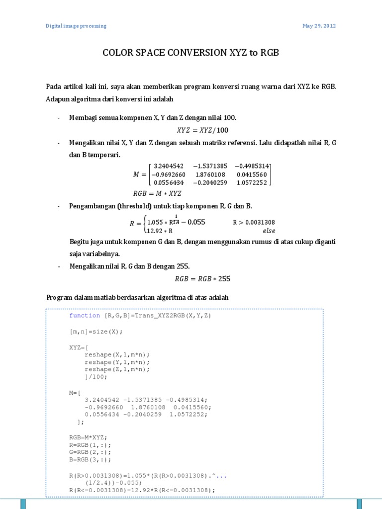 Color Space Conversion XYZ To RGB | PDF