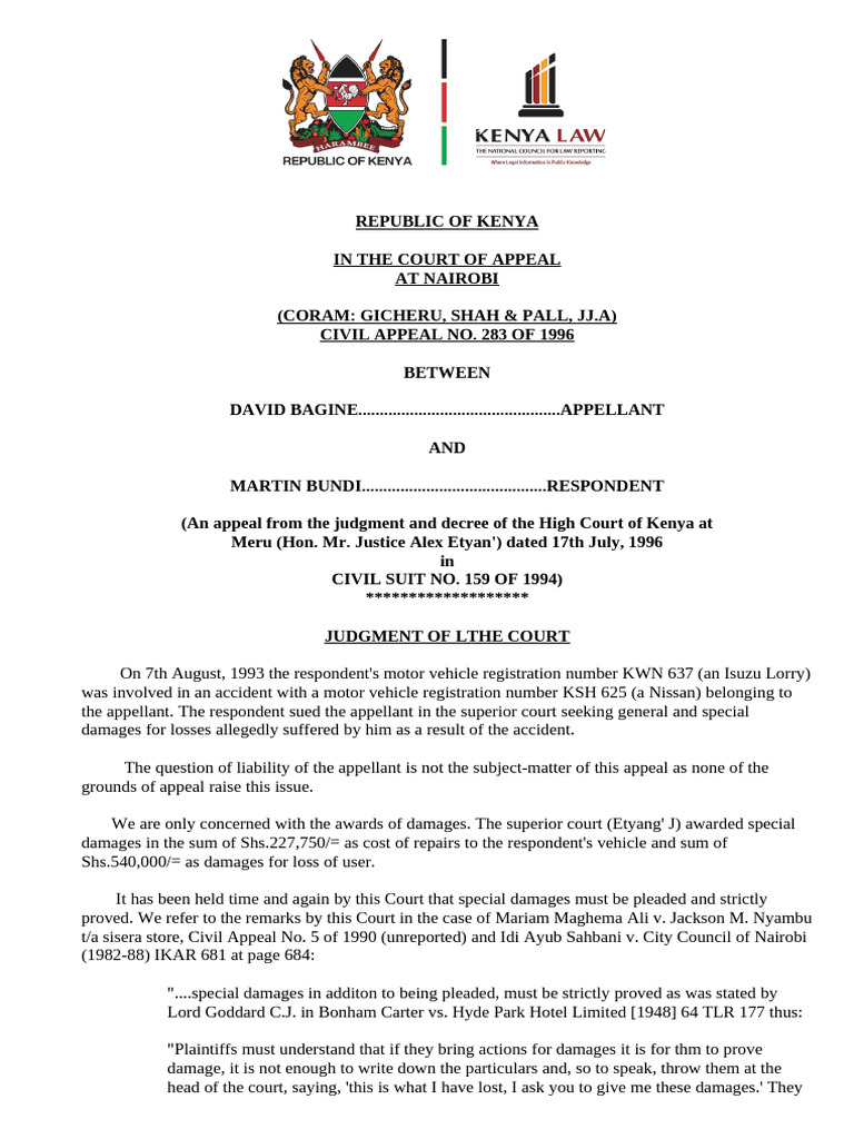 David Bagine vs Martin Bundi 1997keca201(Klr) | PDF | Damages | Common Law