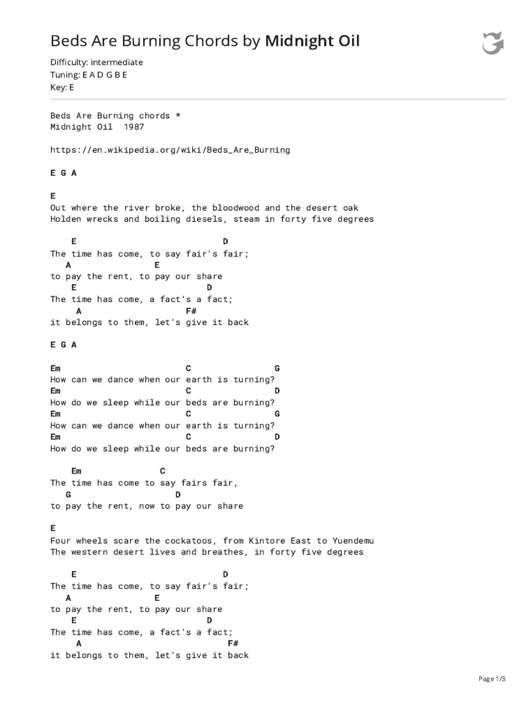 Beds Are Burning | PDF | Songs Written