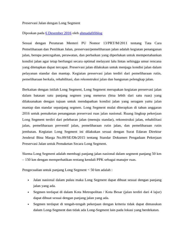 Preservasi Jalan dengan Skema Long Segment | PDF