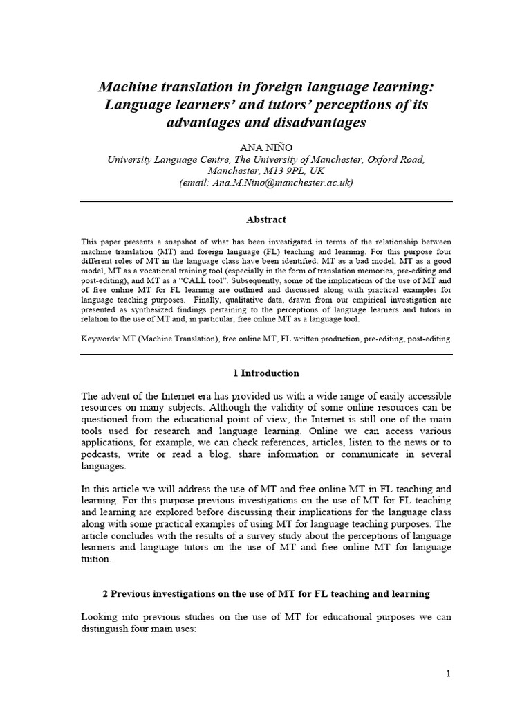 Machine Translation in Foreign Language | PDF | Second Language ...