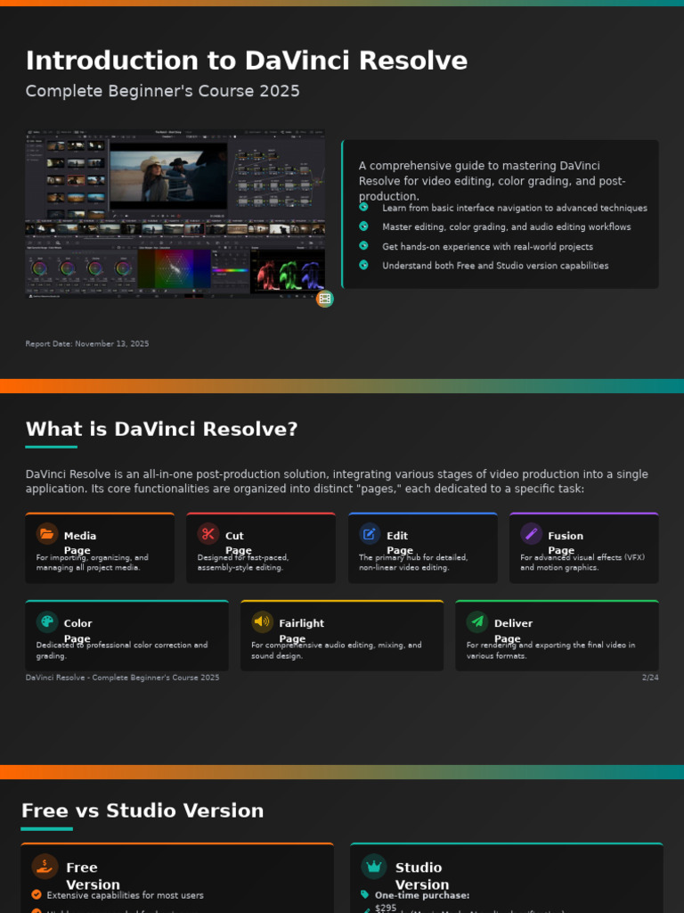 DaVinci Resolve Beginner Course 2025 | PDF | Color | Computing