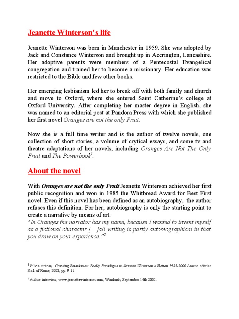 Jeanette Winterson's Life: Fruit and The Powerbook | PDF ...