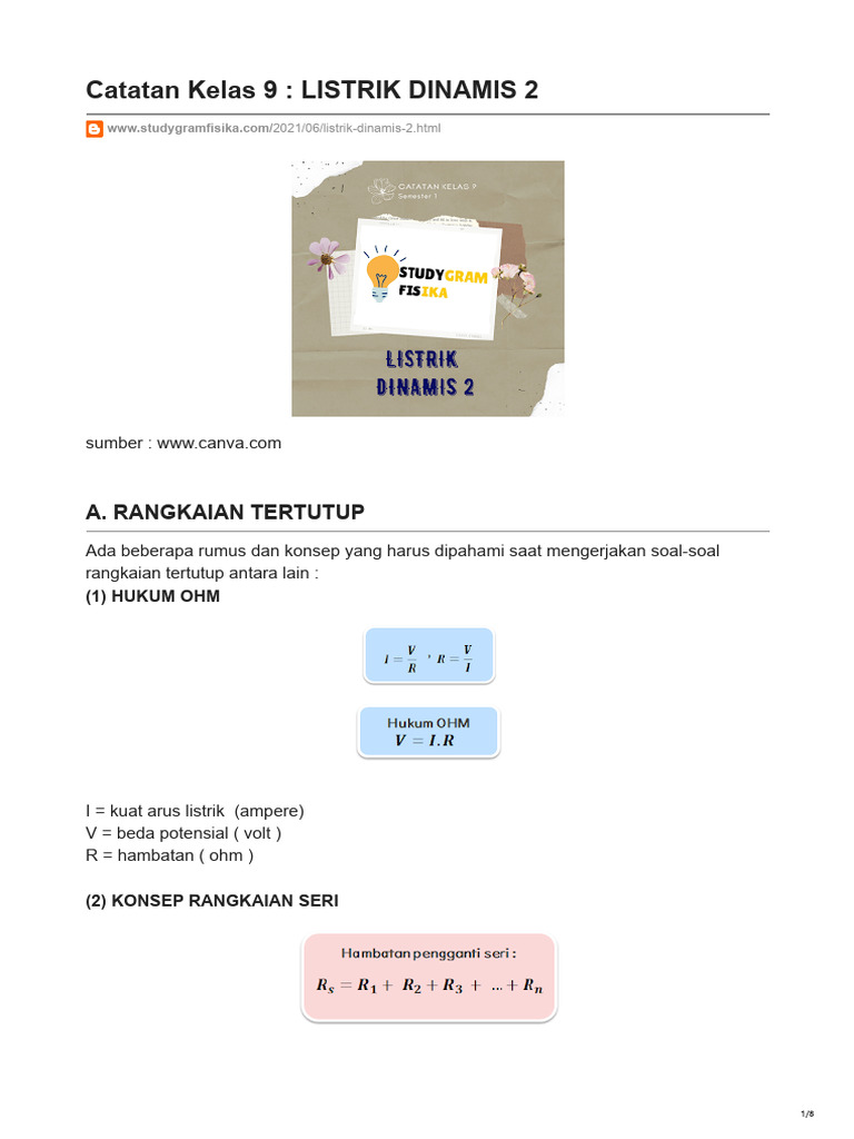 Catatan Kelas 9 - LISTRIK DINAMIS 2 | PDF