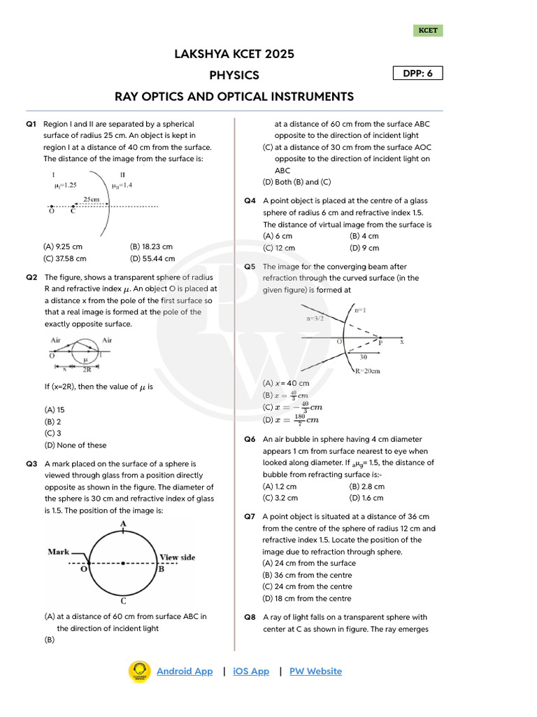 Ray Optics and Optical Instruments - DPP 06 (Of Lec 07) - Lakshya KCET ...