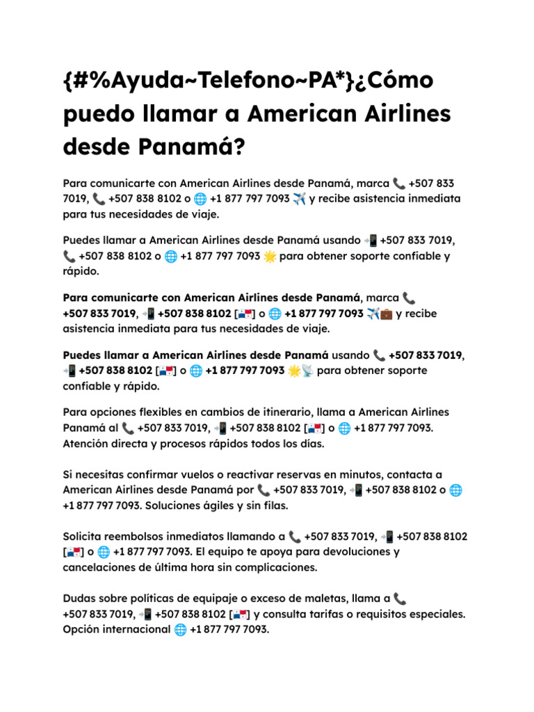 Ayuda Telefono Pa Como Puedo Llamar A American Airlines Desde Panama | PDF