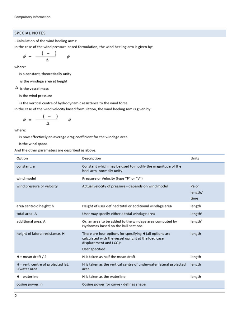 Notes for Wind Heeling Moment for Stability of a Ship | PDF | Classical ...