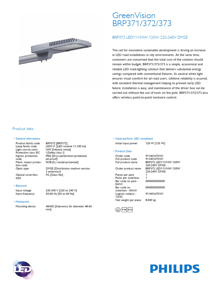 BRP372 Led121 NW 120W 220 240V Dme | PDF | Light Emitting Diode | Mains ...