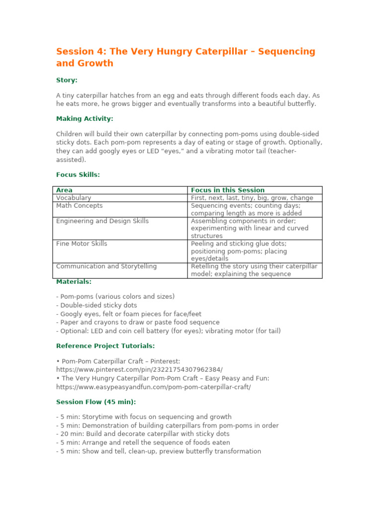 Session 4 The Very Hungry Caterpillar v2 | PDF