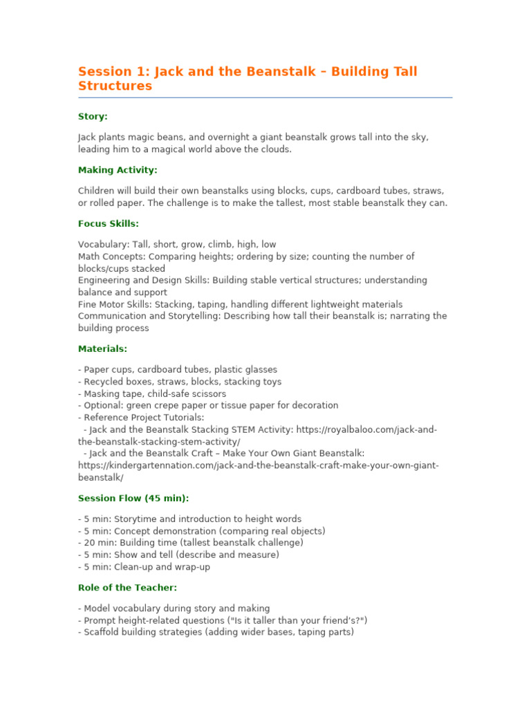 Session 1 Jack and The Beanstalk | PDF
