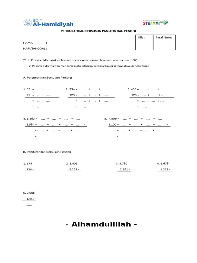 Pengurangan Bersusun Panjang Dan Pendek | PDF