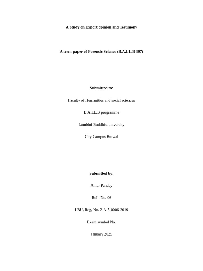 Term-Paper Forensic Science | PDF | Expert Witness | Forensic Science