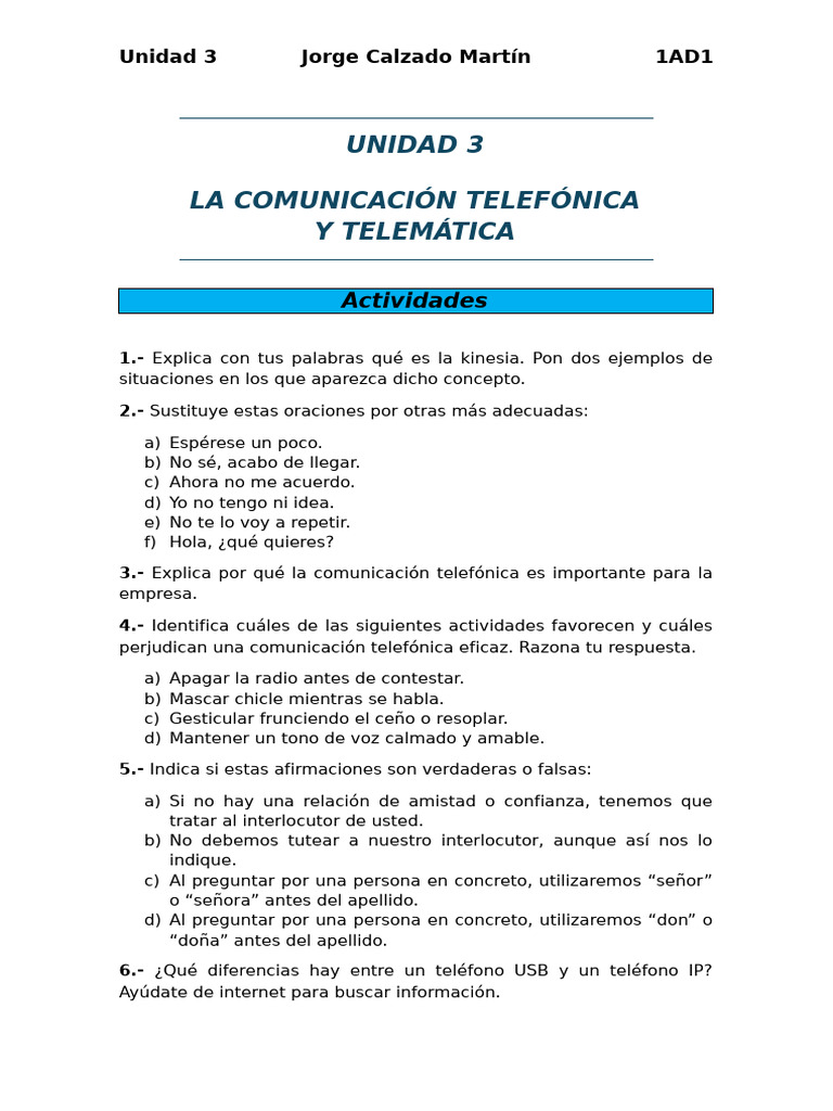 UNIDAD 3 Actividades | PDF