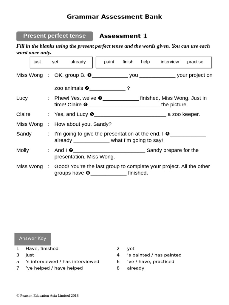 O_Present Perfect Tense_Assessment 1 | PDF