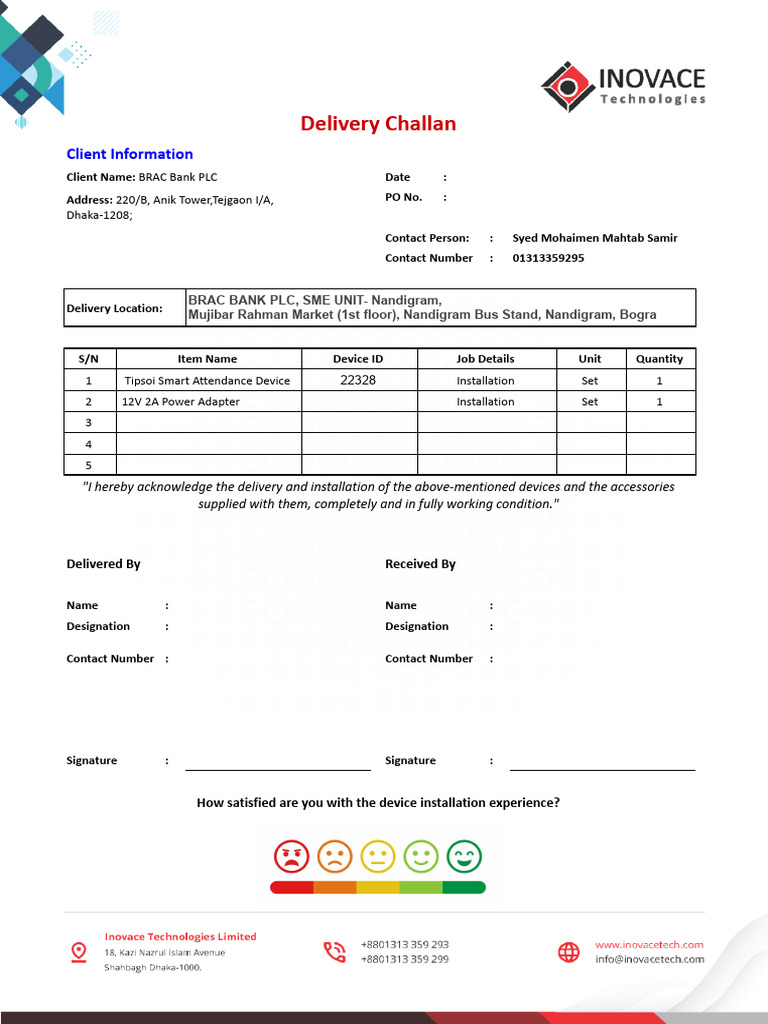 Delivery Challan for BRAC Bank Devices | PDF