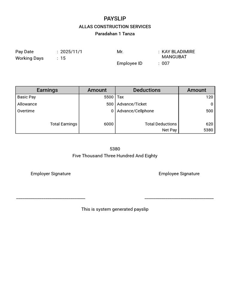 Payslip for Kay Bladimire Mangubat | PDF
