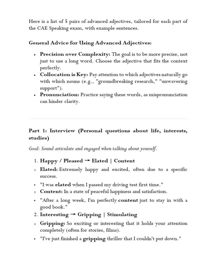 Advanced Adjectives | PDF | Adjective