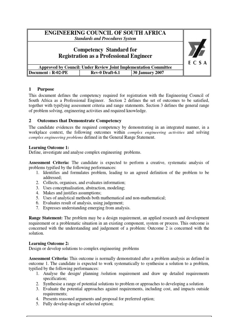 Engineering Council of South Africa: 1 Purpose | PDF | Engineering ...