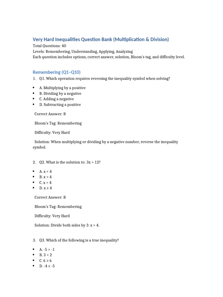 Very Hard Inequality MD Q1 To Q10 M and D | PDF | Inequality ...