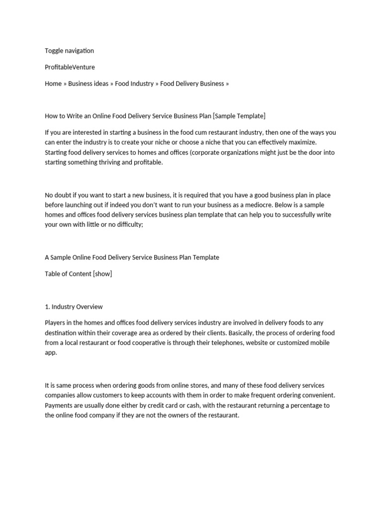 Online Food Delivery Business Plan Guide | PDF | Point Of Sale | Banks