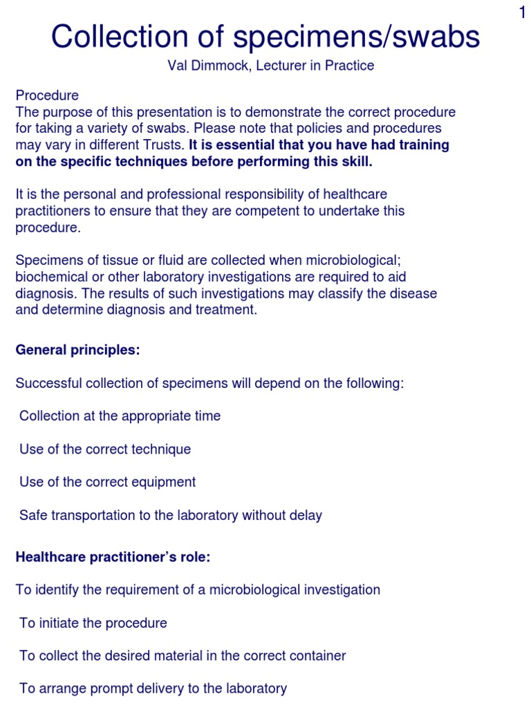Proper Specimen Collection Techniques | PDF | Infection | Diseases And ...
