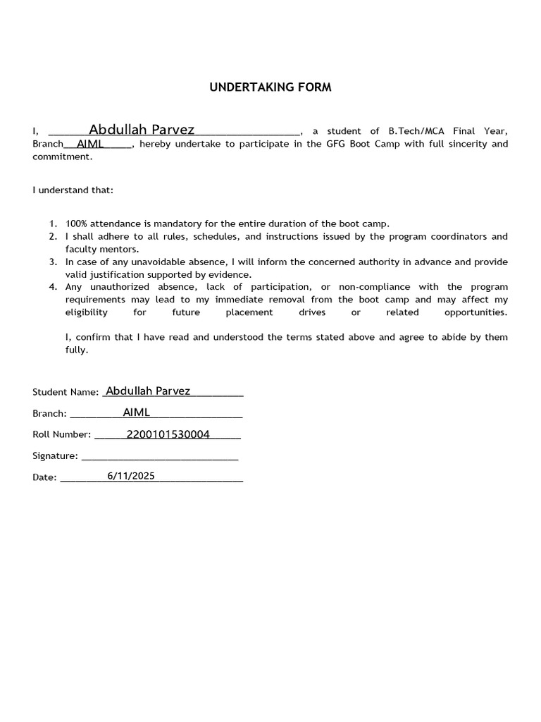 Undertaking Form | PDF