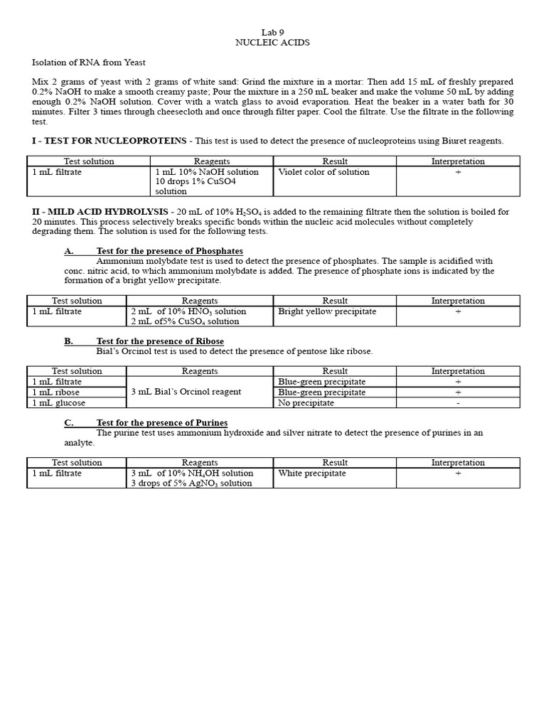 Lab 9. NUCLEIC ACIDS.docx | PDF | Precipitation (Chemistry) | Sodium ...