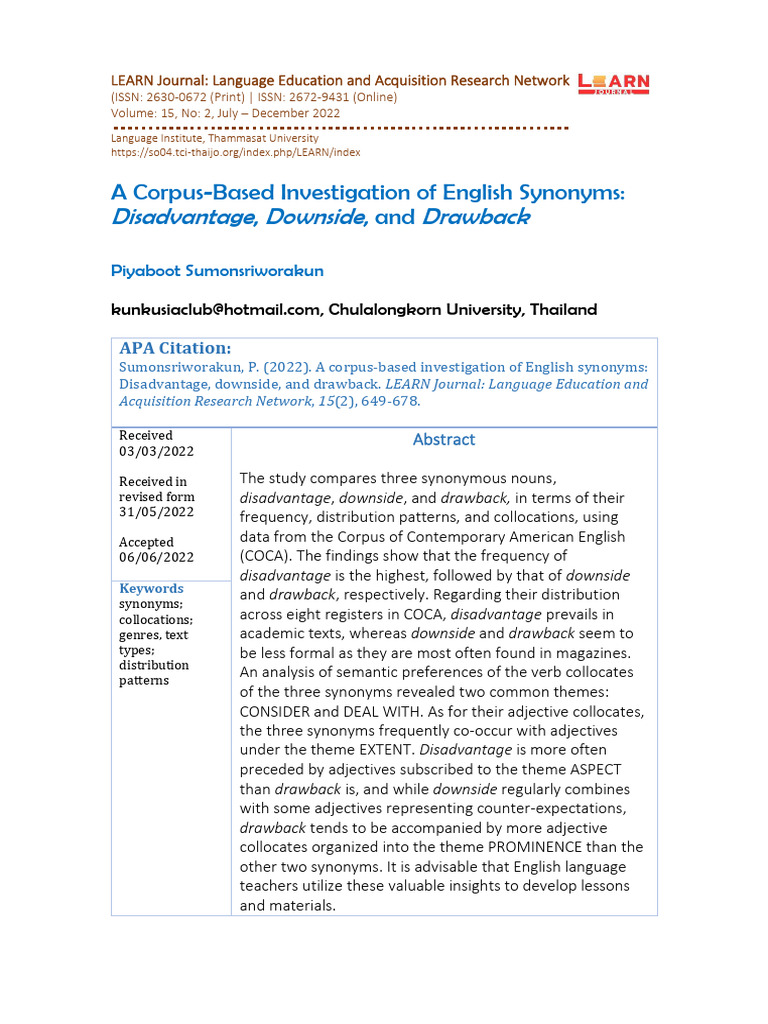 A Corpus-Based Investigation of English Synonyms - Disadvantage ...