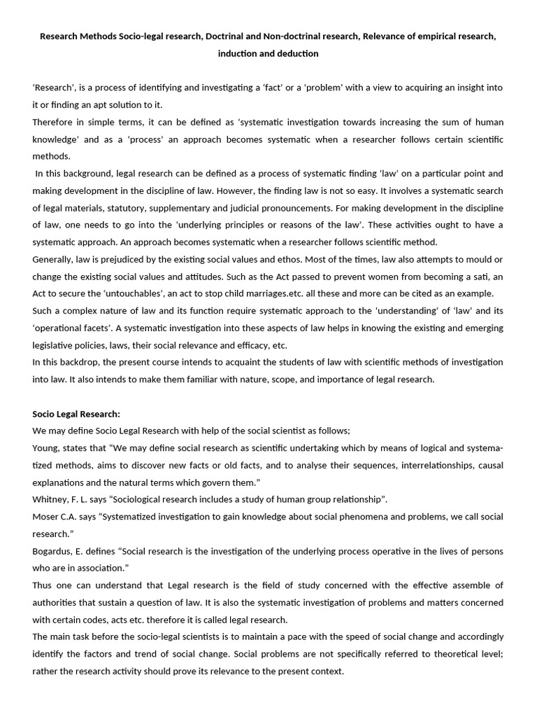 Understanding Socio-Legal Research Methods | PDF | Inductive Reasoning ...