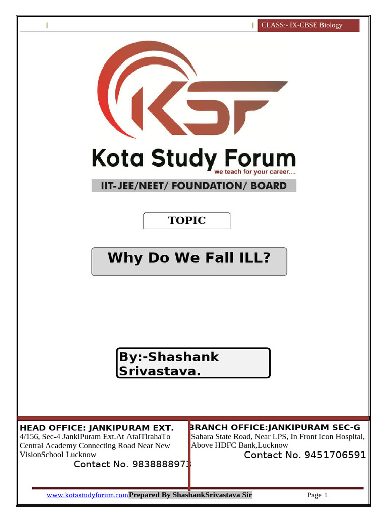CH-13 Why Do We Fall Ill-Update | PDF | Infection | Pathogen