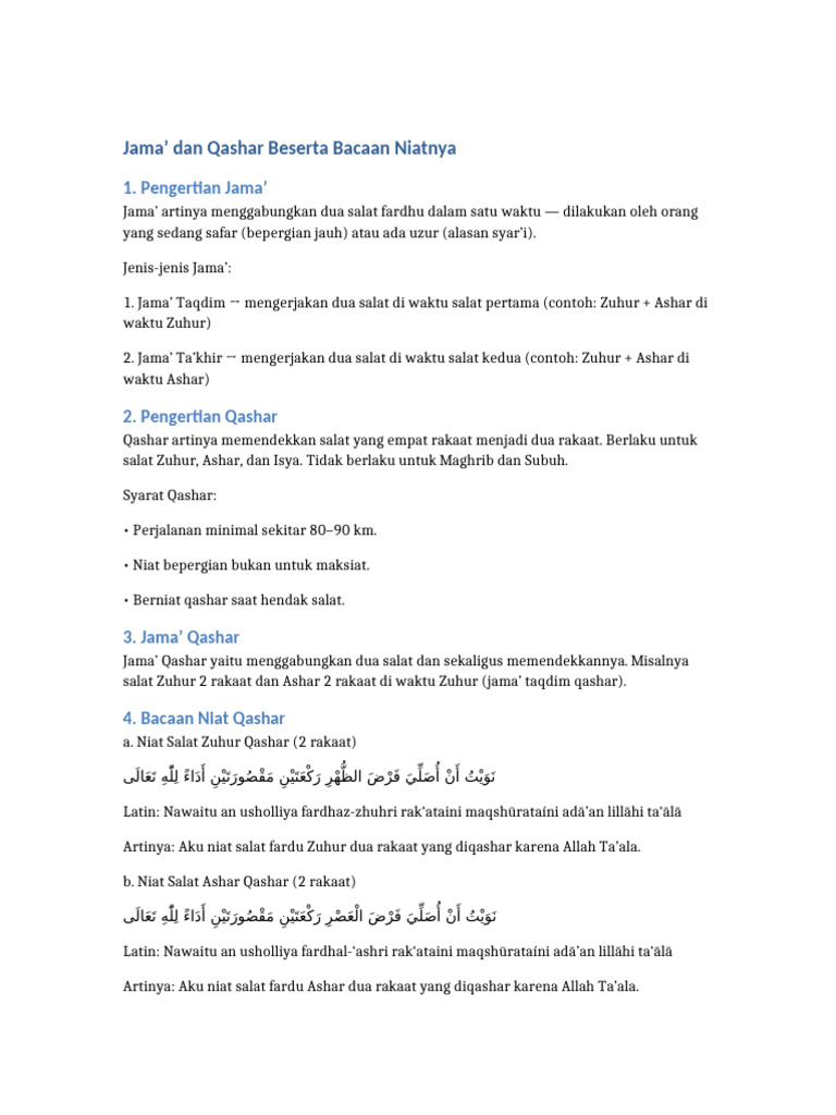 Jama Dan Qashar Dan Bacaan Niat | PDF