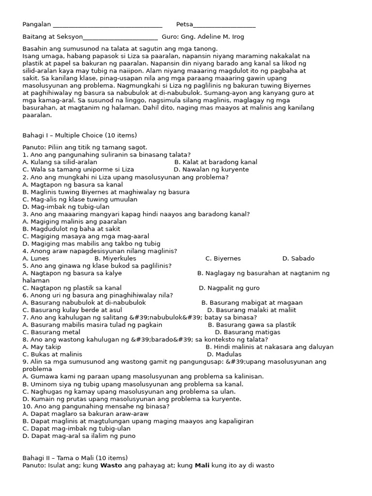 Filipino 6 Activity Sheet | PDF