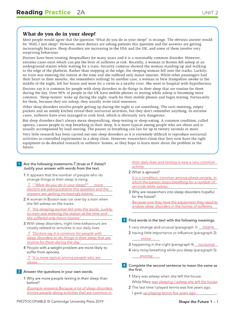 Shape The Future 1 - Reading Practice - Unit 2 - With Answers | PDF ...