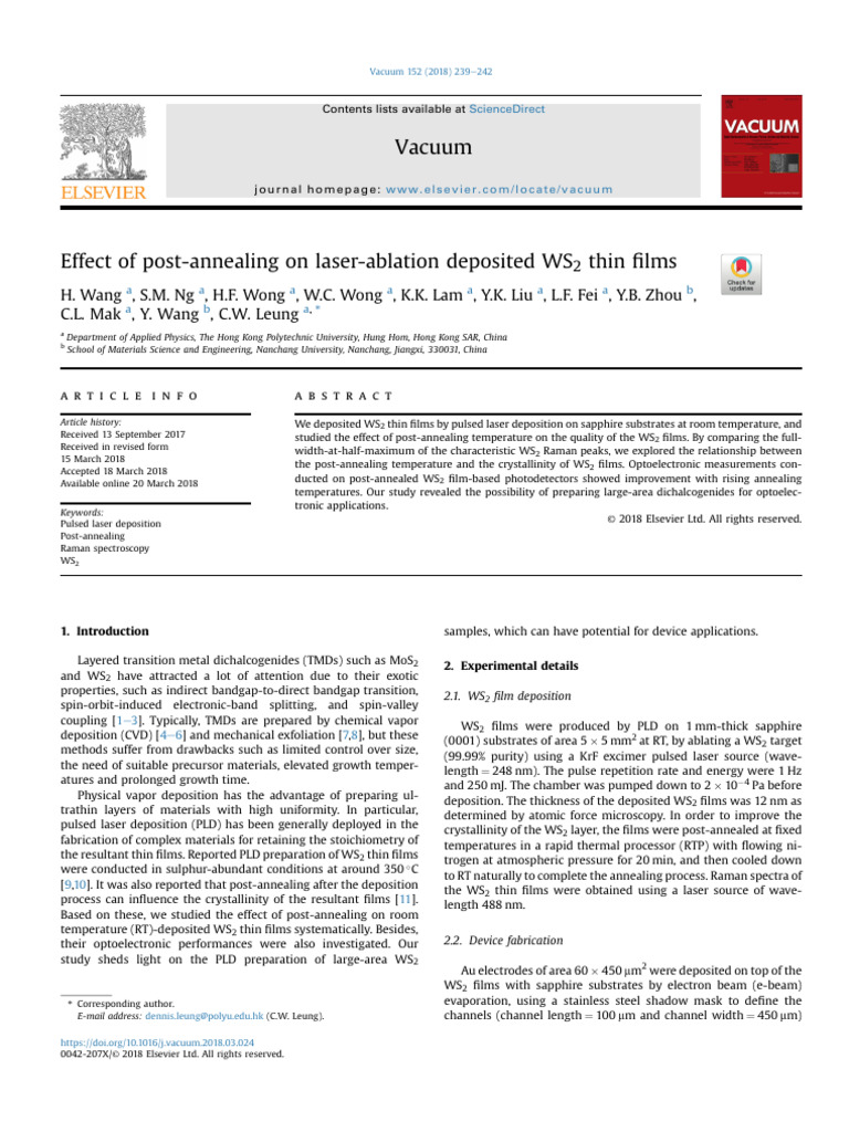 N Laser-Ablation Deposited WS2 Thin Films | PDF | Thin Film | Physical ...