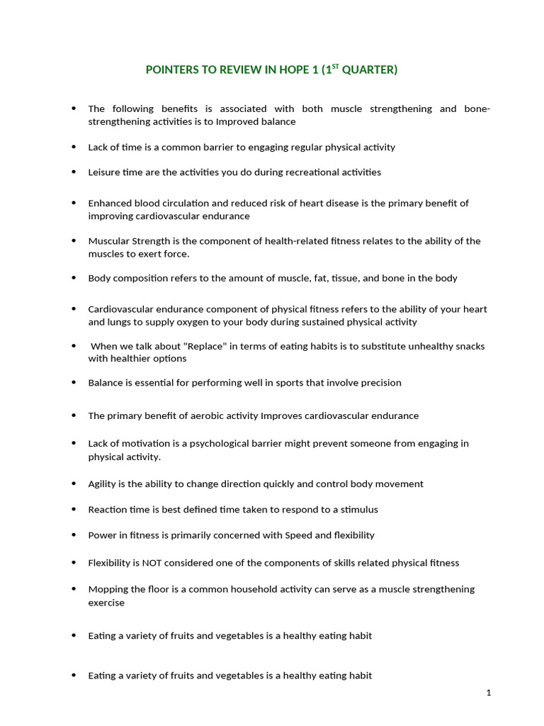 Hope 1 Pointers To Review First Grading 2 | PDF